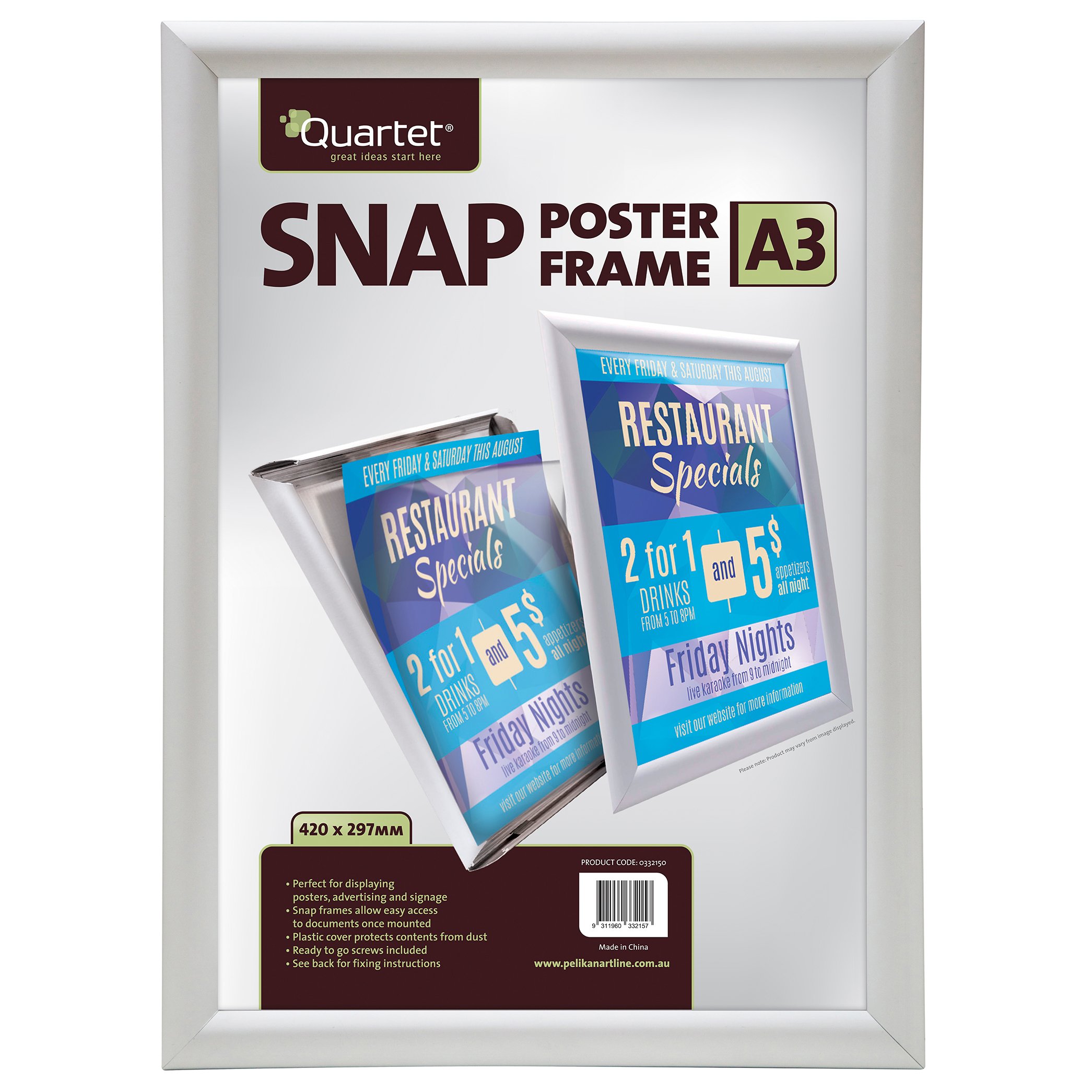 Quartet A3 Display Board Snap Poster Frame - $52.69 : BTI Office Products